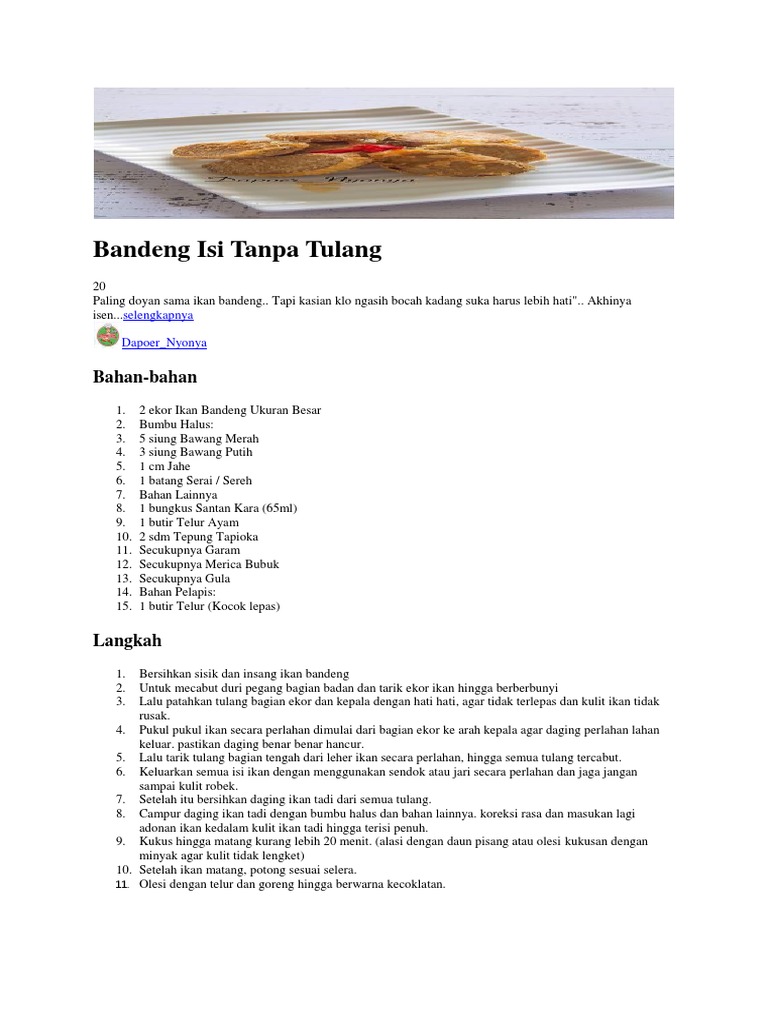 Bandeng Isi Tanpa Tulang | PDF