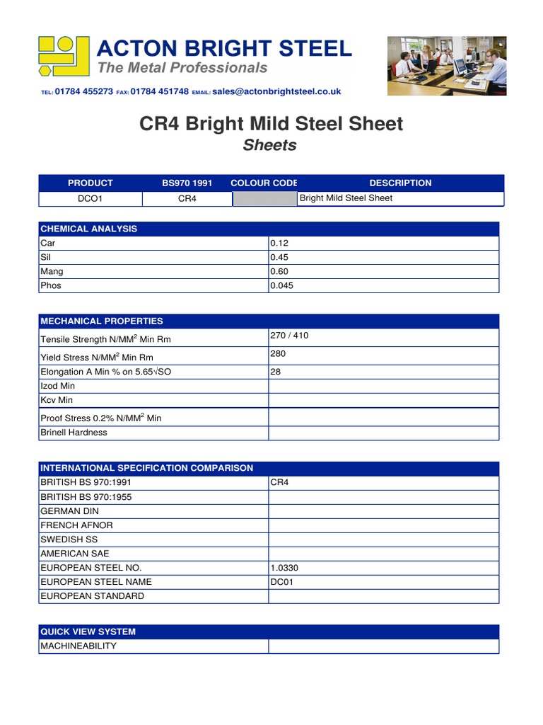 CR4 Bright Mild Steel Sheet Overview | PDF