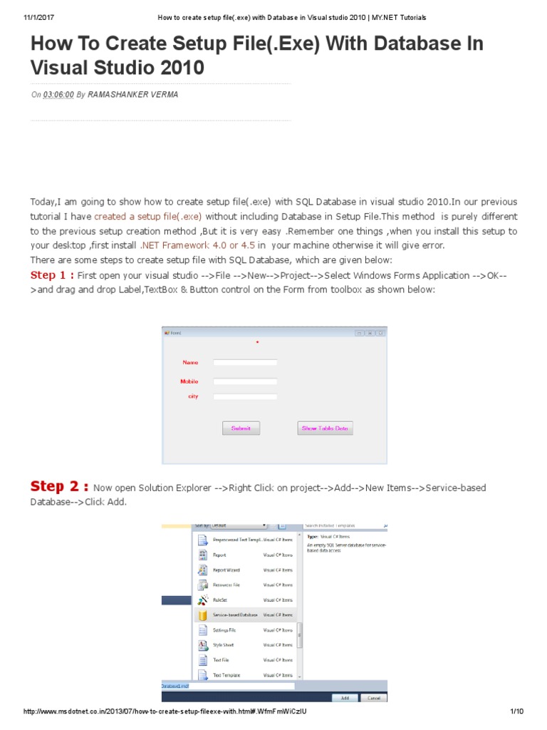 How To Create Setup File (.Exe) With Database in Visual Studio 2010 ...