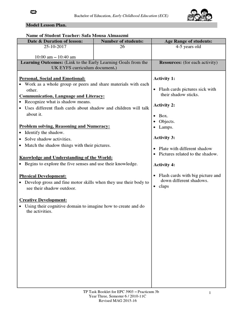 Lesson Plan Shadwo-9 C | PDF | Early Childhood Education | Lesson Plan