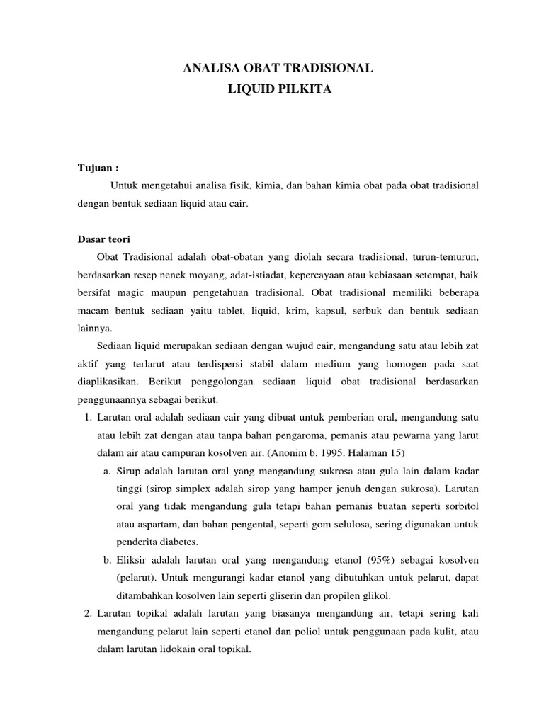 Laporan Liquid Obat Tradisional | PDF
