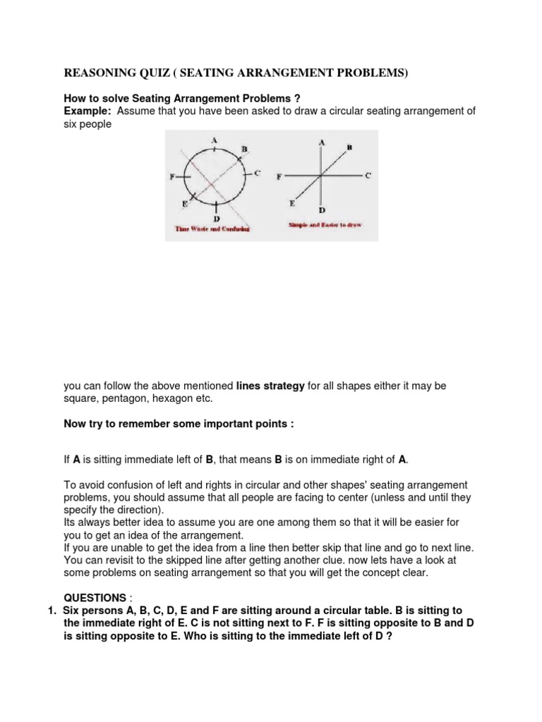 Reasoning Quiz (Seating Arrangement Problems) | PDF | Test (Assessment ...