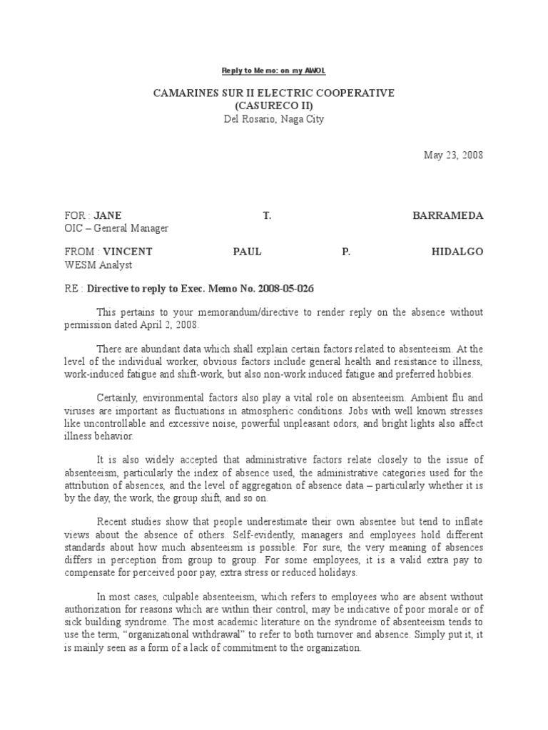 Reply To Memo | PDF | Turnover (Employment) | Job Satisfaction