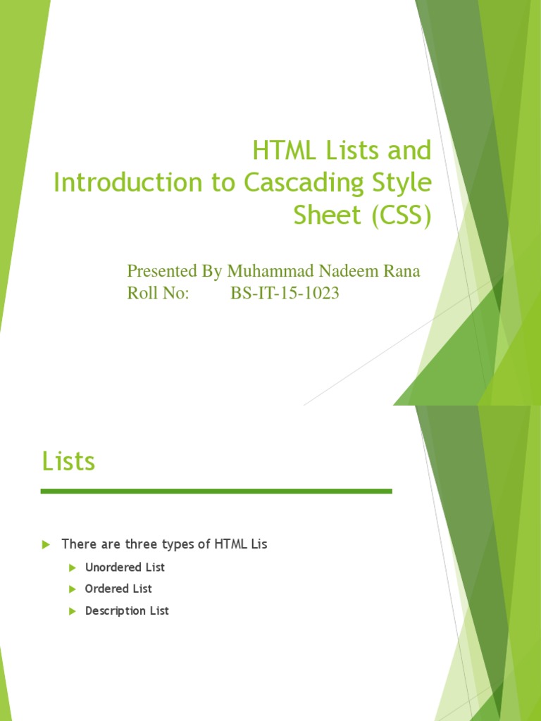 HTML Lists and Introduction To Cascading Style Sheet (CSS) | PDF | Cascading Style Sheets | Html ...