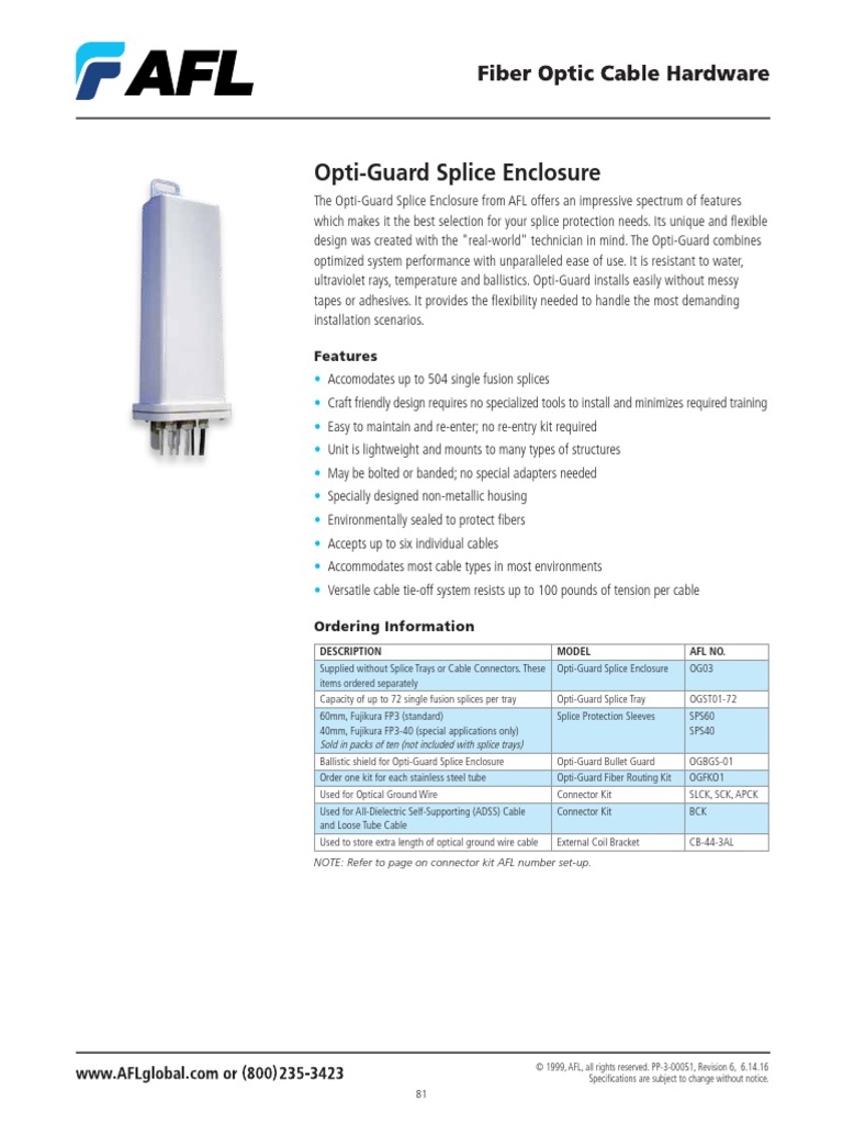 AFL Fiber Optic Hardware Splice Closures Accessori | PDF | Optical ...