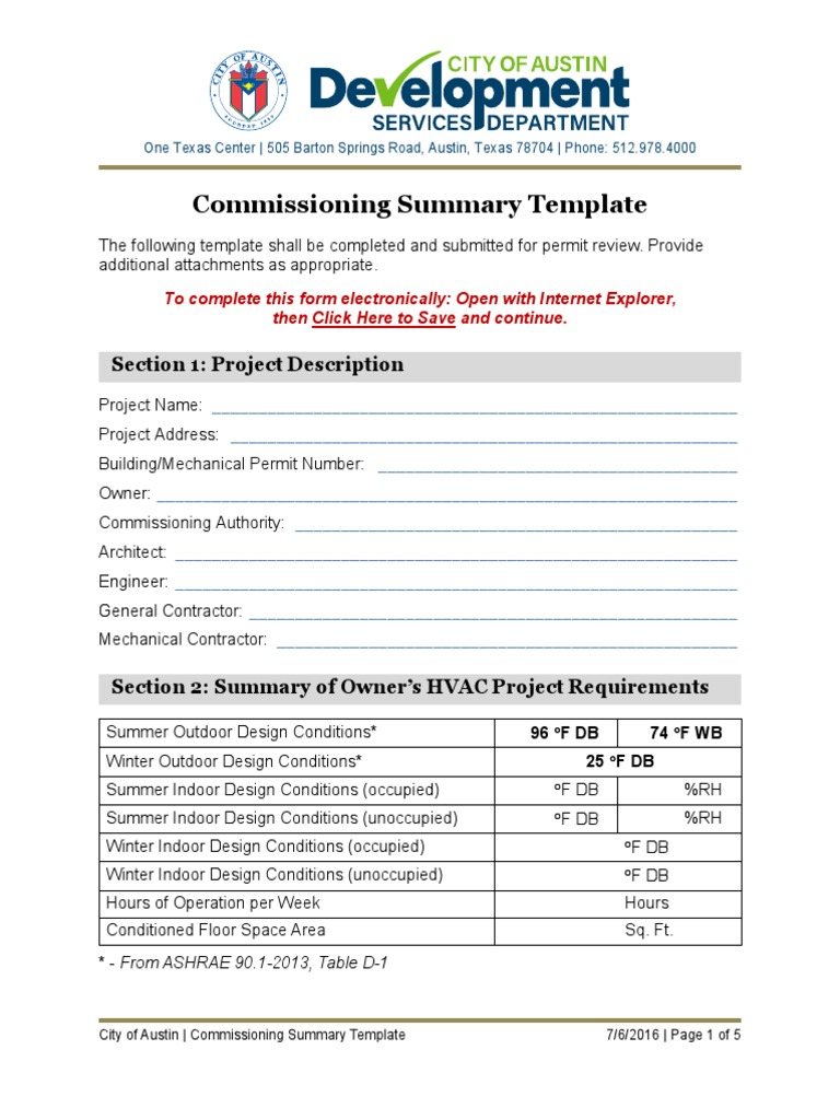 Commissioning Summary Template | PDF | Request For Information ...