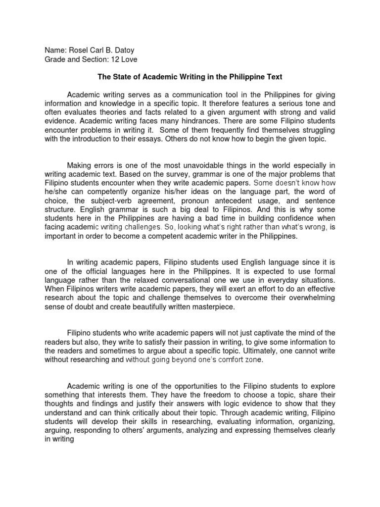 The State of Academic Writing in The Philippine Text | PDF | Argument ...