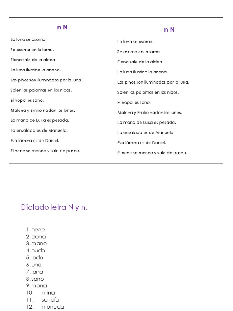 Lectura Con La Letra N. | PDF