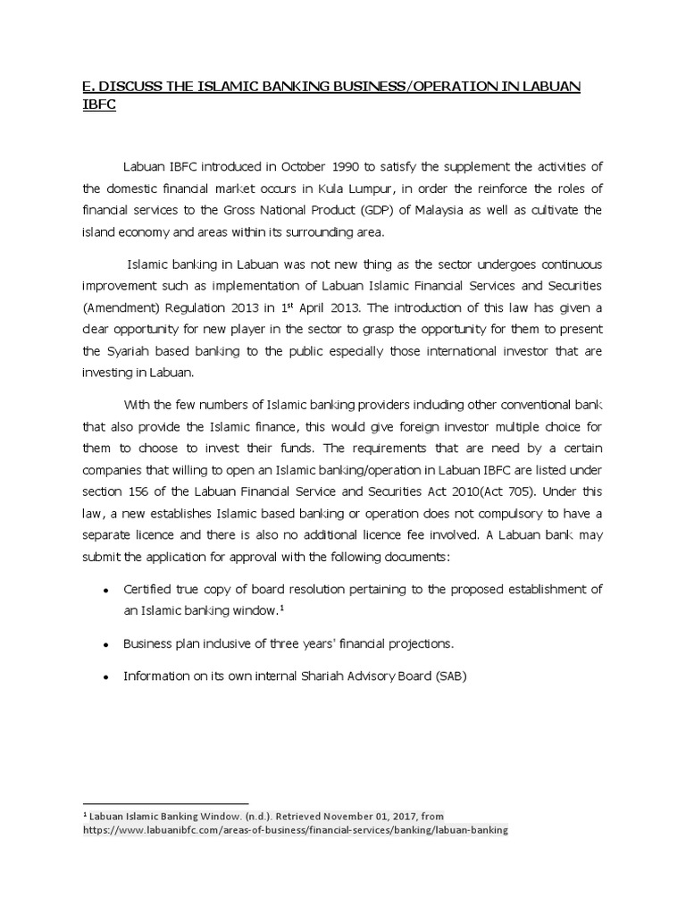 E. Discuss The Islamic Banking Business/Operation in Labuan Ibfc | PDF ...