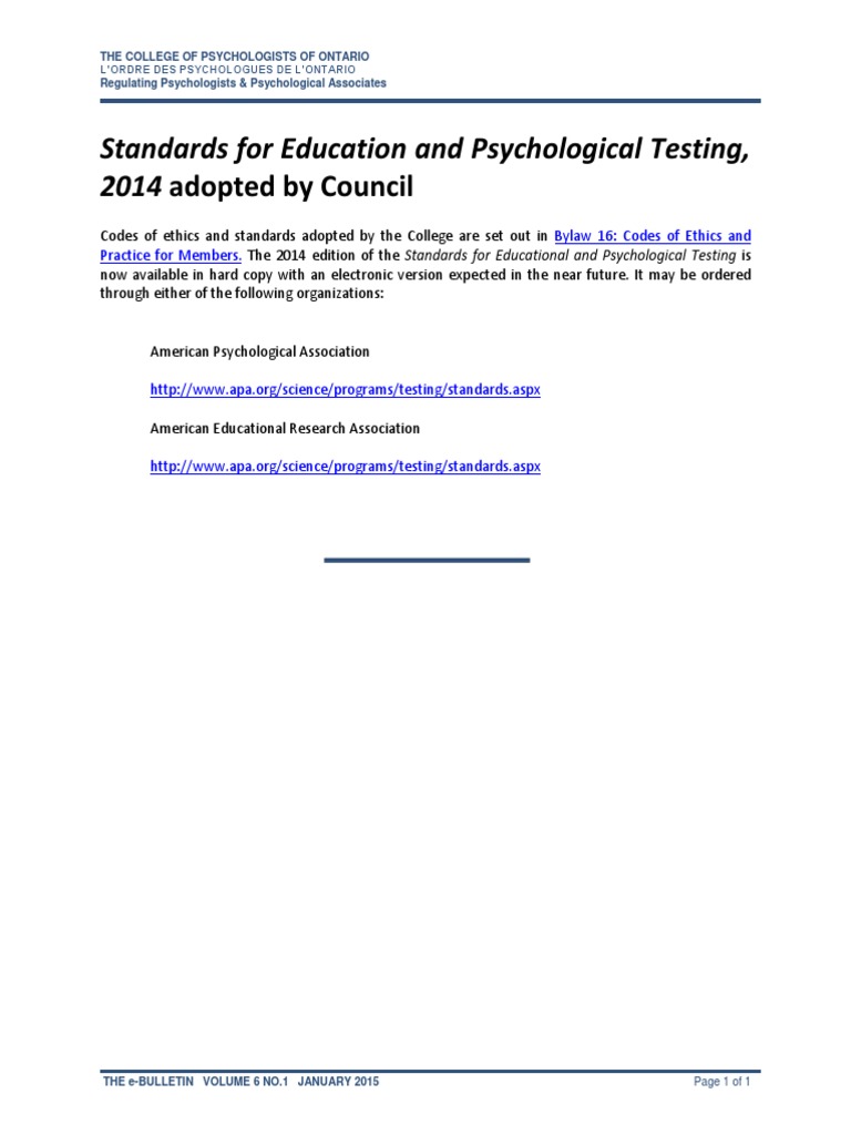 Standards For Education and Psychological Testing | PDF