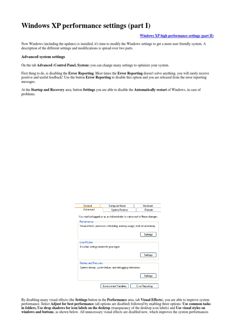 Windows XP Performance Settings | Download Free PDF | Windows Xp ...