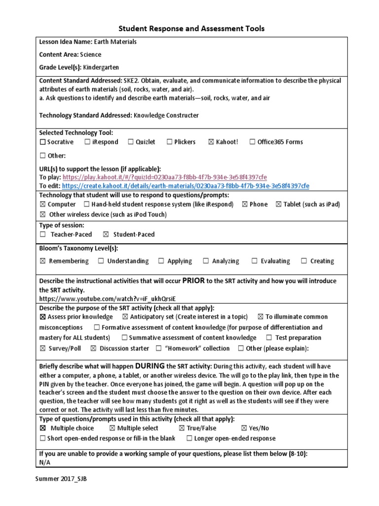 06 Student Response Tools Lesson Idea Template 2017 | PDF | Educational ...