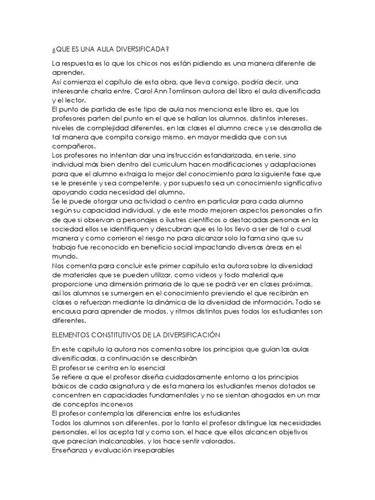Que Es Una Aula Diversificada | PDF | Aprendizaje | Maestros