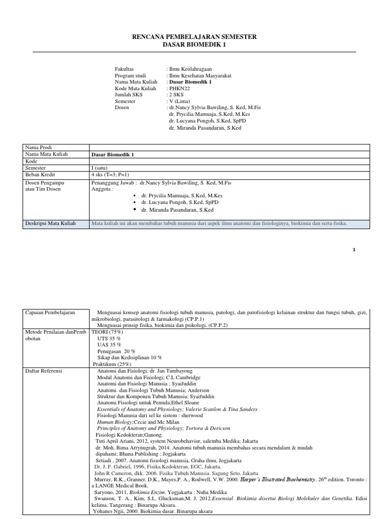 RPS Dasar Biomedik 1 | PDF | Pengembangan Diri | Sains & Matematika