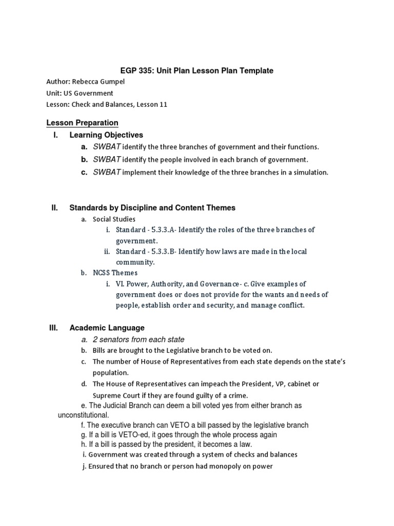 Egp335 Unit Lesson Plan Day 11 | PDF | Federal Government Of The United ...
