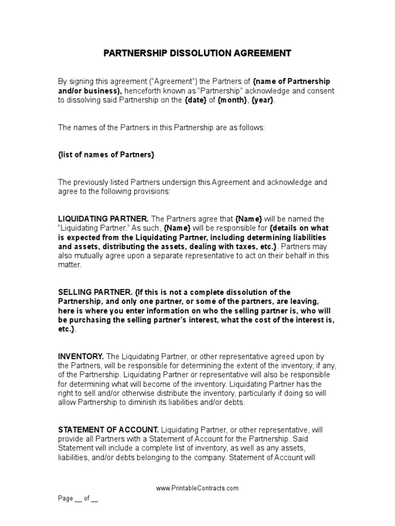 Partnership Dissolution Agreement | PDF | Partnership | Indemnity
