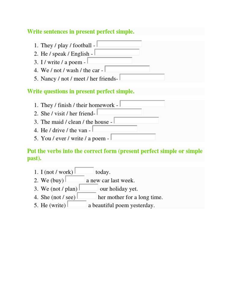 Write Sentences in Present Perfect Simple | PDF