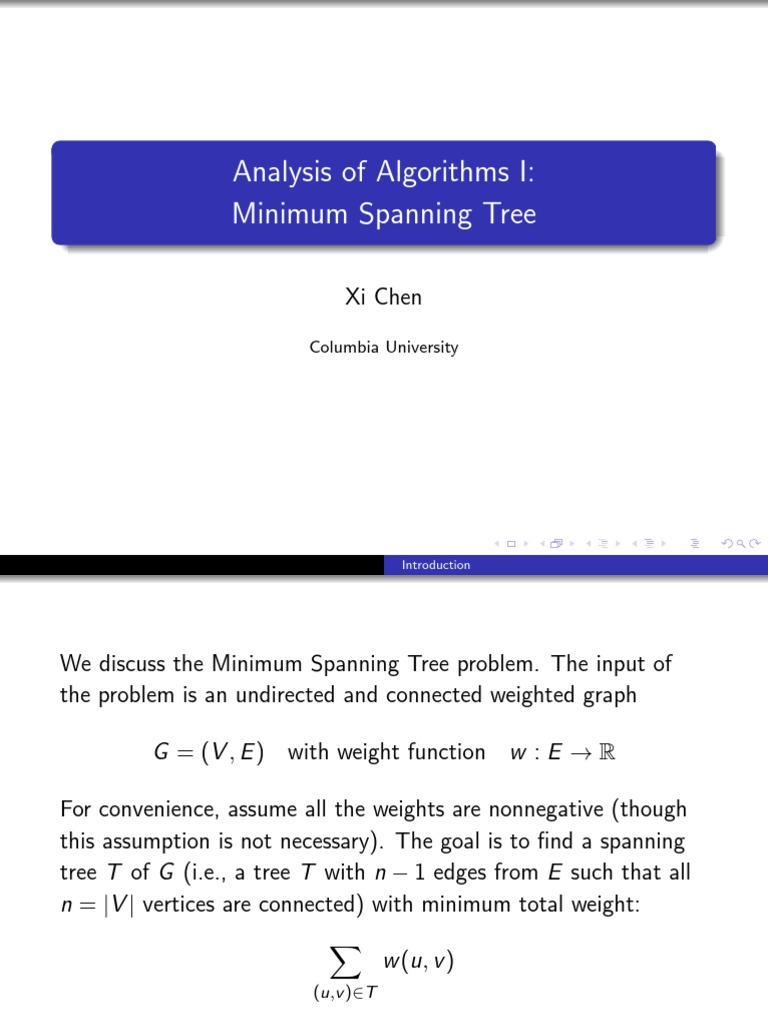 Analysis of Algorithms I: Minimum Spanning Tree: Xi Chen | Download Free PDF | Algorithms And ...