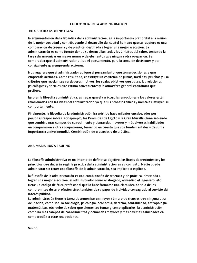 La Filosofia en La Administracion Rita | PDF | Conocimiento | Toma de ...