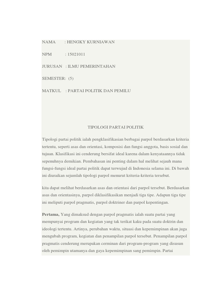 Tipologi Partai Politik | PDF