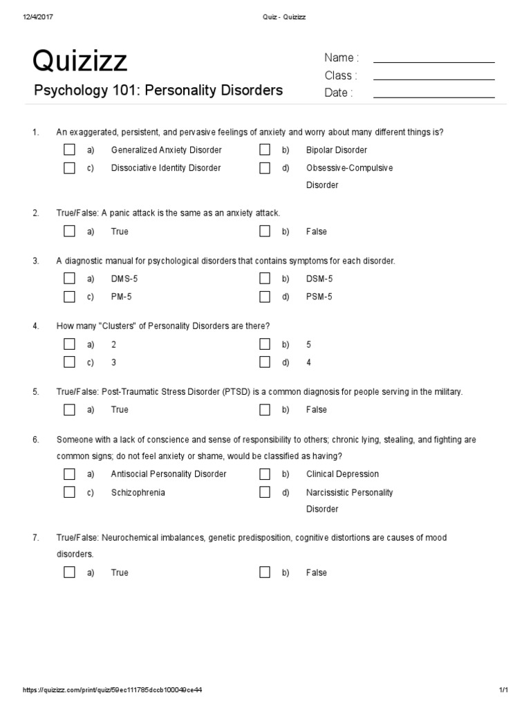 quiz - quizizz | Anxiety Disorder | Personality Disorder