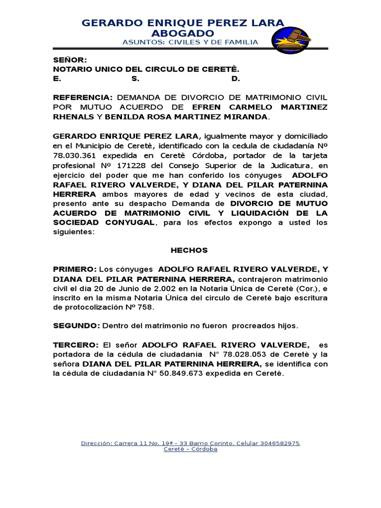 Demanda Divorcio Mutuo Acuerdo Divorcio Información Del Gobierno