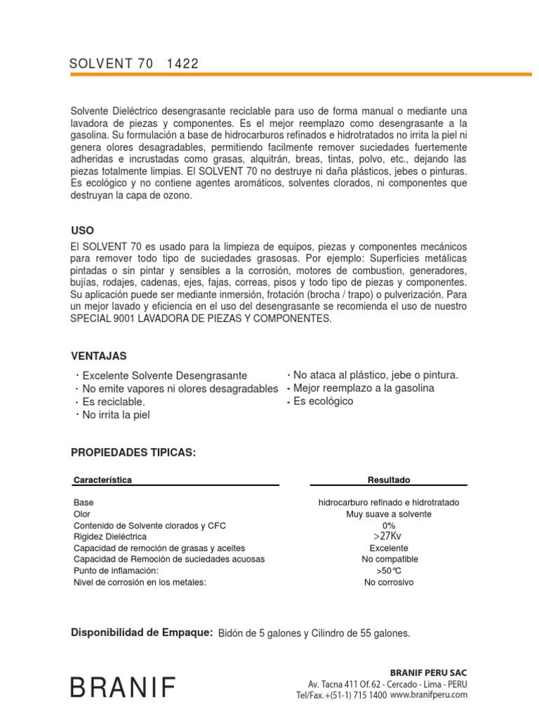 Branif Solvent 70 Ed2 - HT | PDF | Solvente | Corrosión