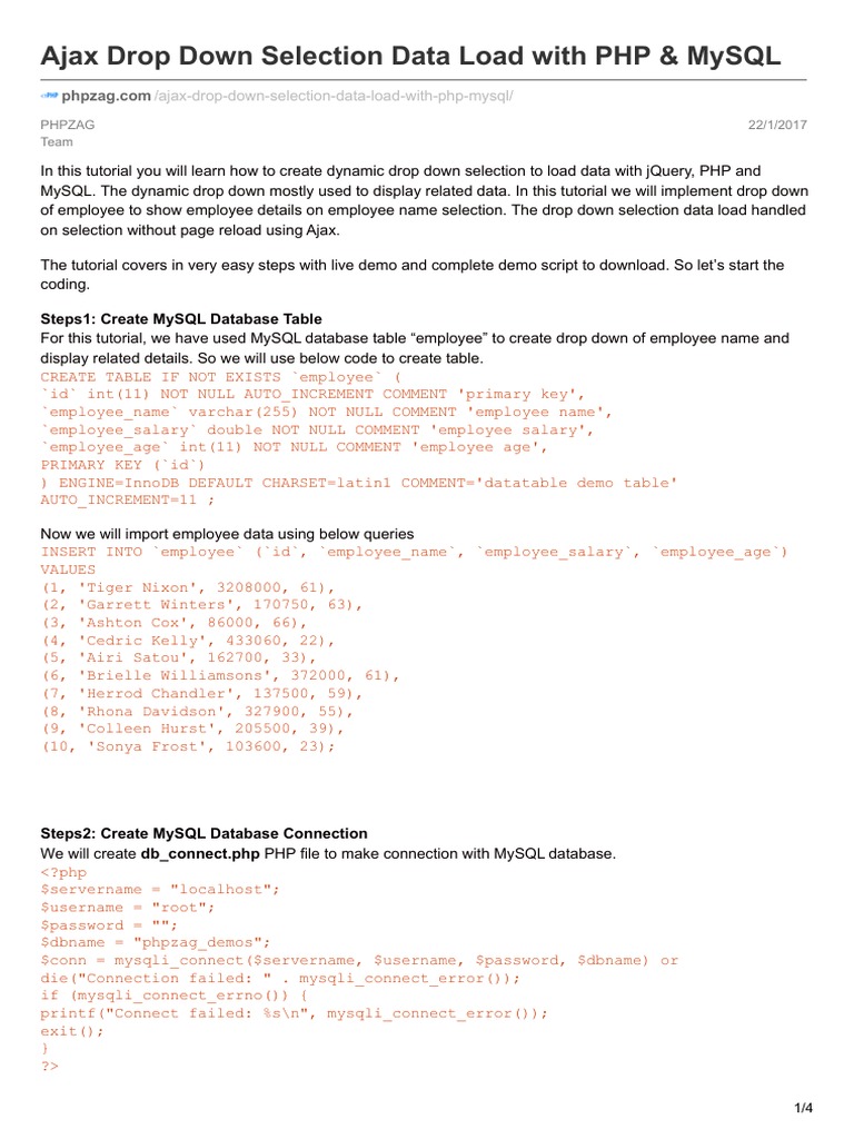 Ajax Drop Down Selection Data Load With PHP Amp MySQL | PDF | Ajax (Programming) | Php