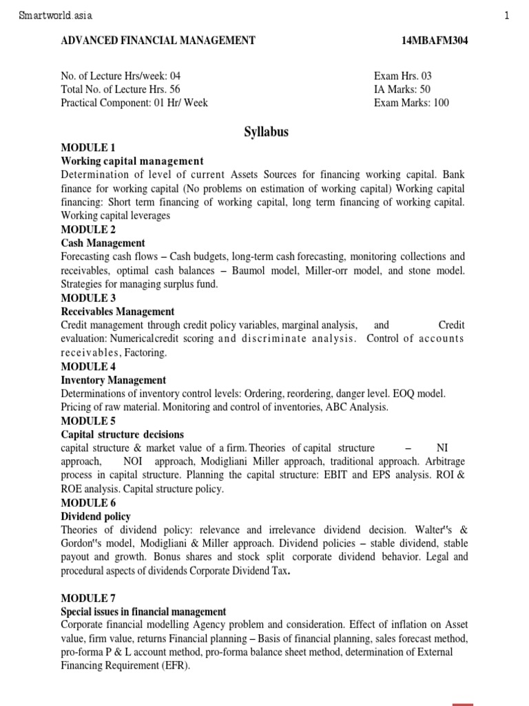 Mba III Advanced Financial Management Notes | PDF | Working Capital ...