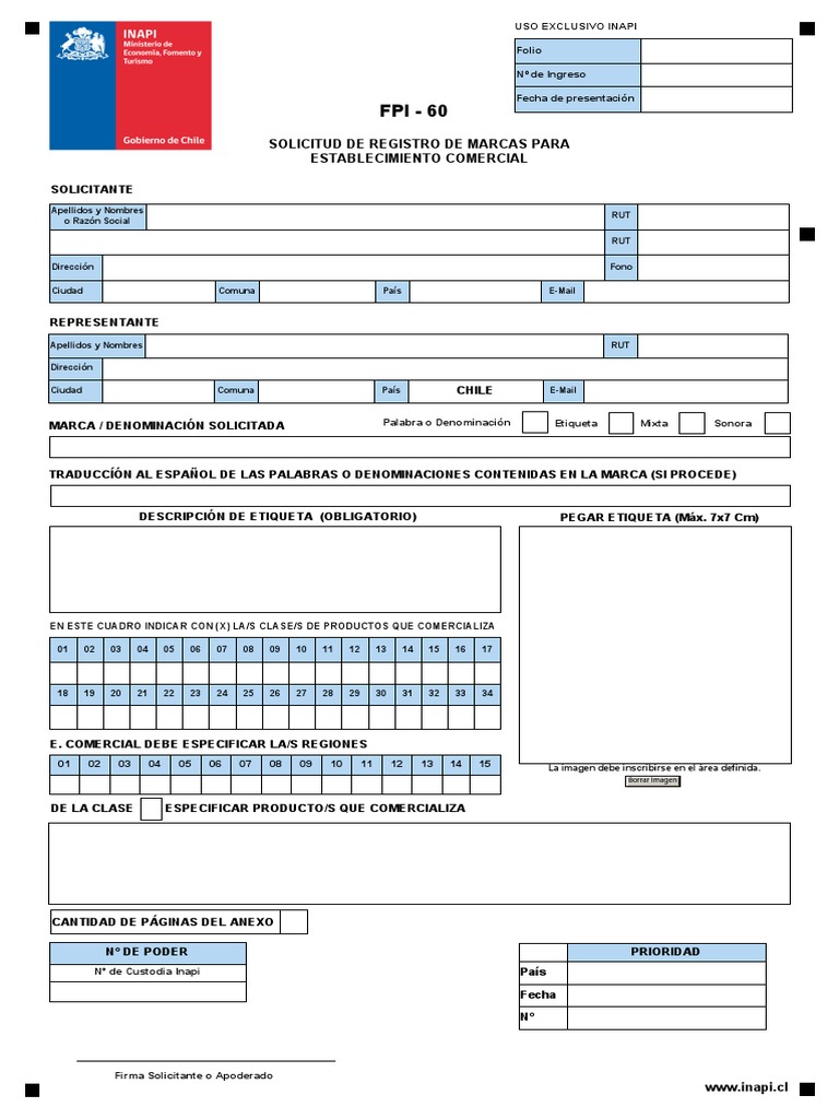 FPI-60 Solicitud de Registro de Marcas para Establecimiento Comercial | PDF