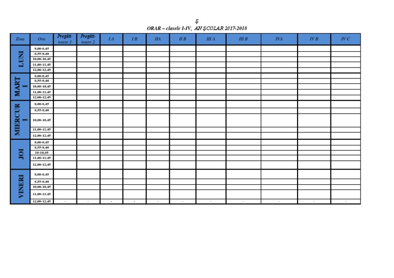 Orar Clase I-IV 2017-2018 | PDF