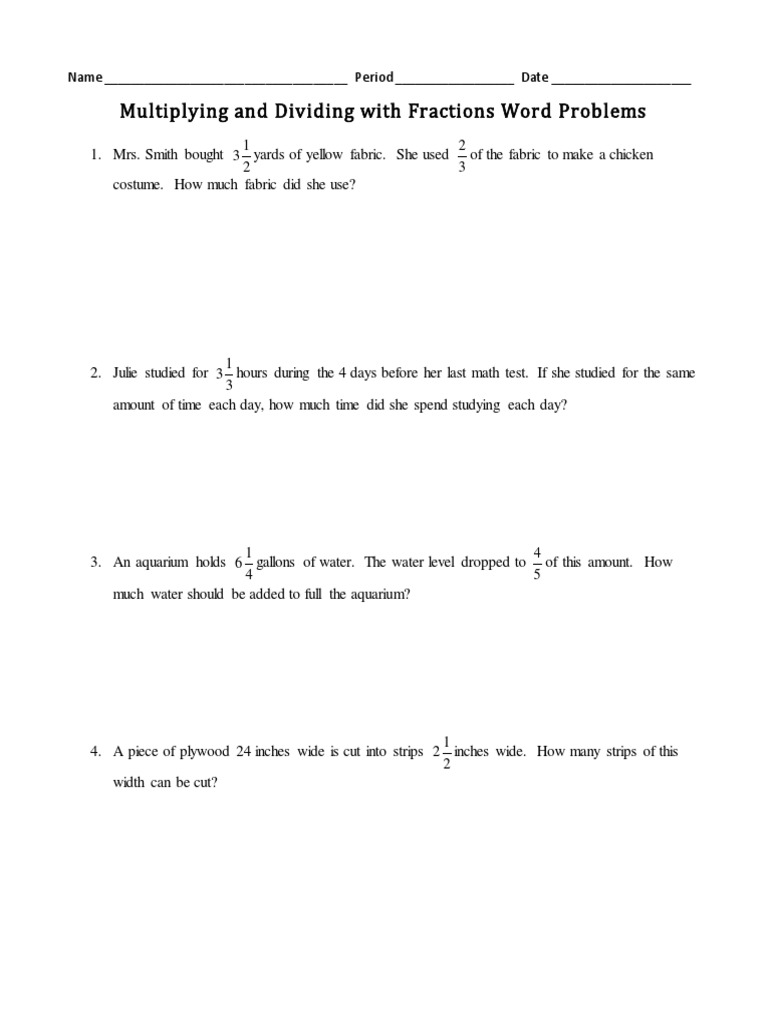 8 Unit 3 - Nultiplication and Division of Fractions - Worksheet 3 | PDF