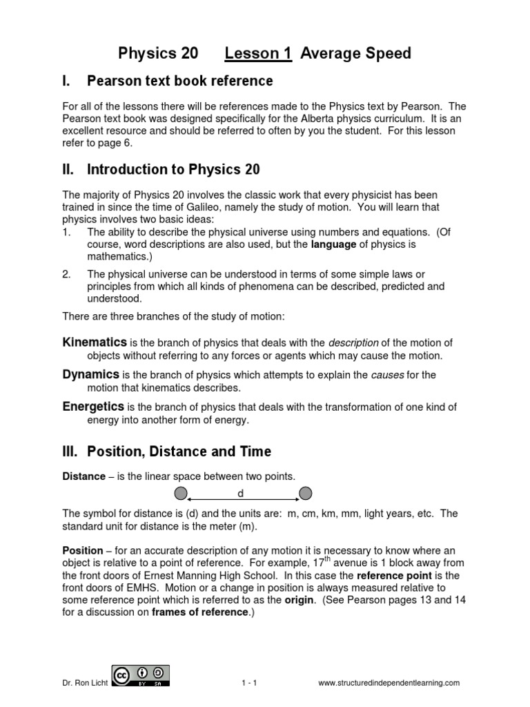 L01 Average Speed | PDF | Speed | Physics
