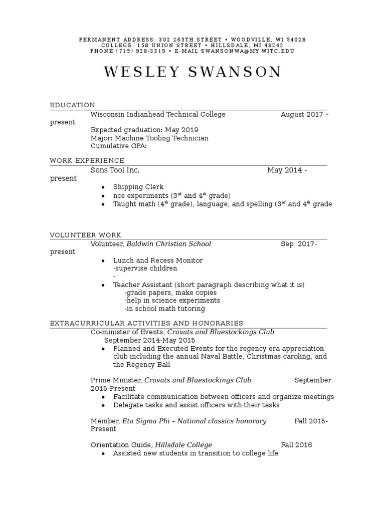 Wesley Swanson Resume | PDF