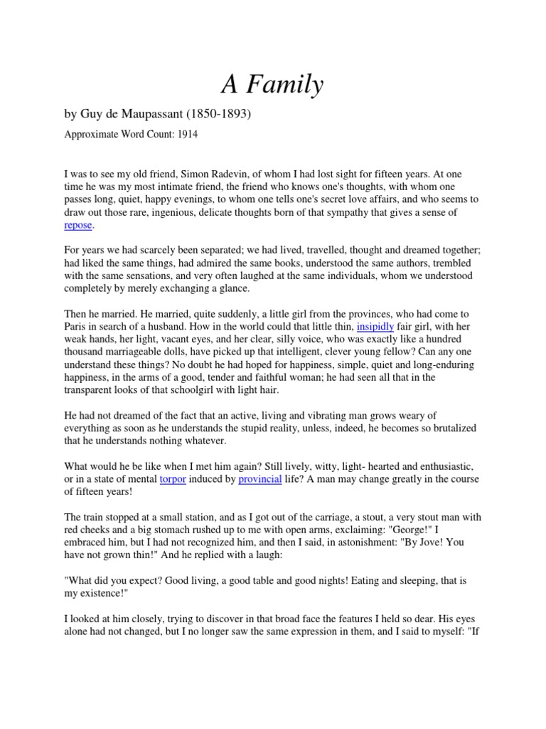 Family Short Story - Guy de Maupassant | PDF | Classics