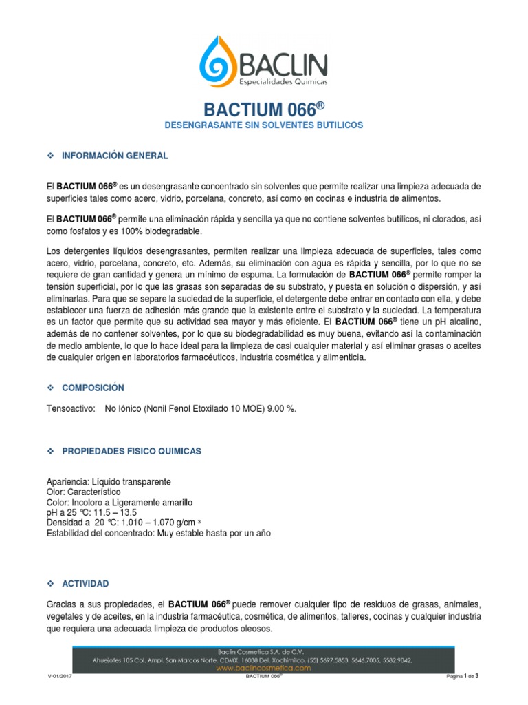 Bactium 066 PDF | PDF | Detergente | Solvente