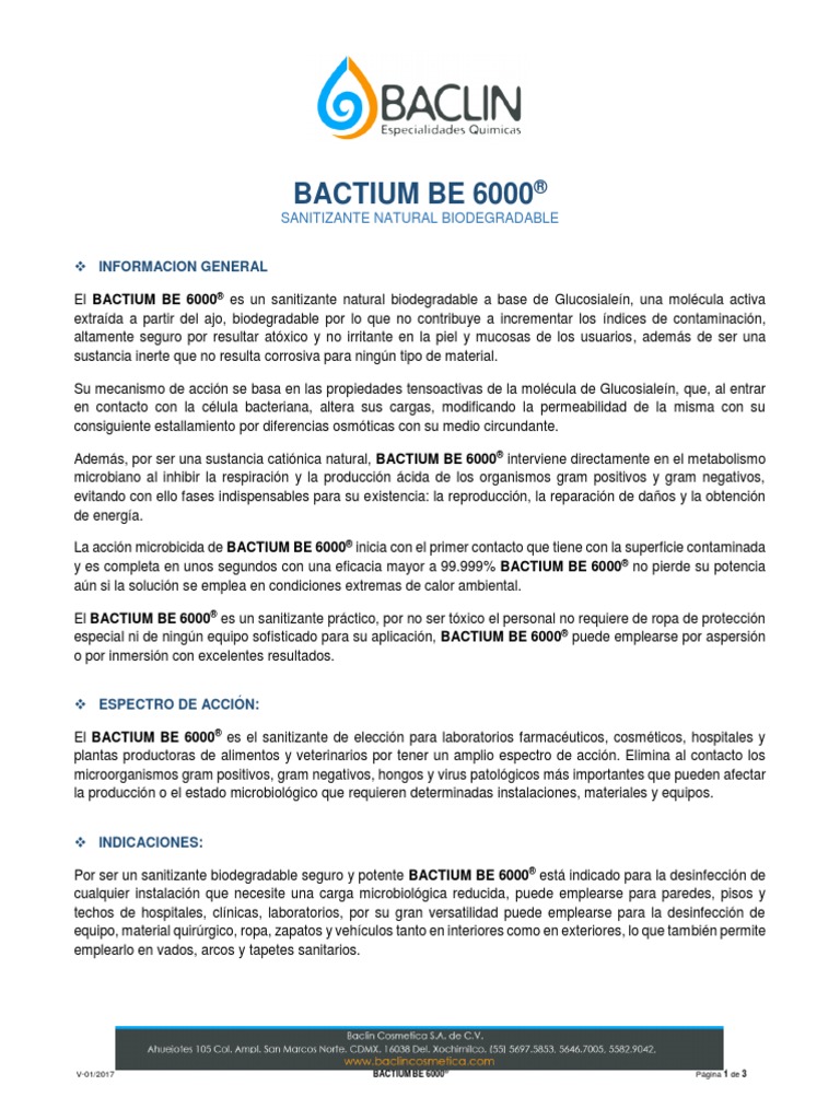 Sanitizante Natural BACTIUM BE 6000® | PDF | Biodegradación | Las bacterias