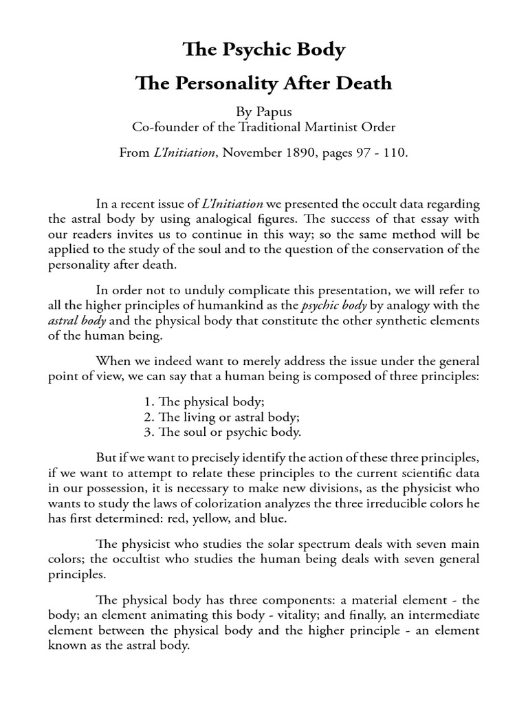 The Psychic Body - Papus | PDF | Plane (Esotericism) | Soul