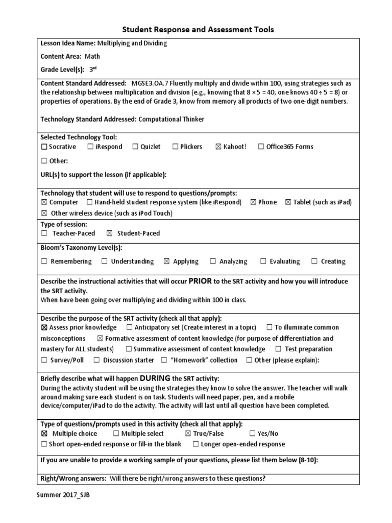 06 Student Response Tools Lesson Idea Template 2017 | PDF | Educational ...
