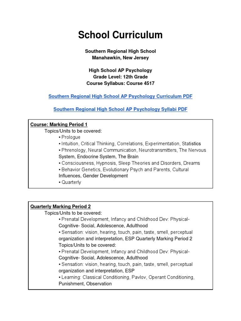 AP Psychology Curriculum Overview | PDF | Emotions | Psychology