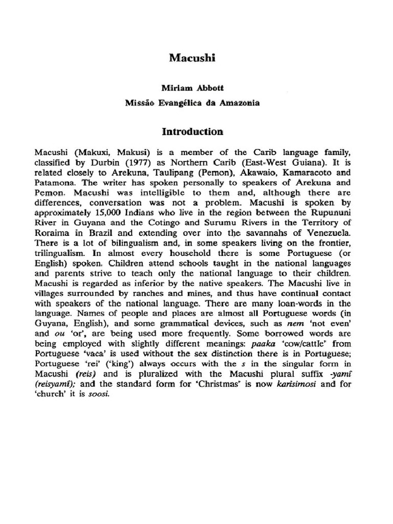 Macushi | PDF | Verb | Subject (Grammar)