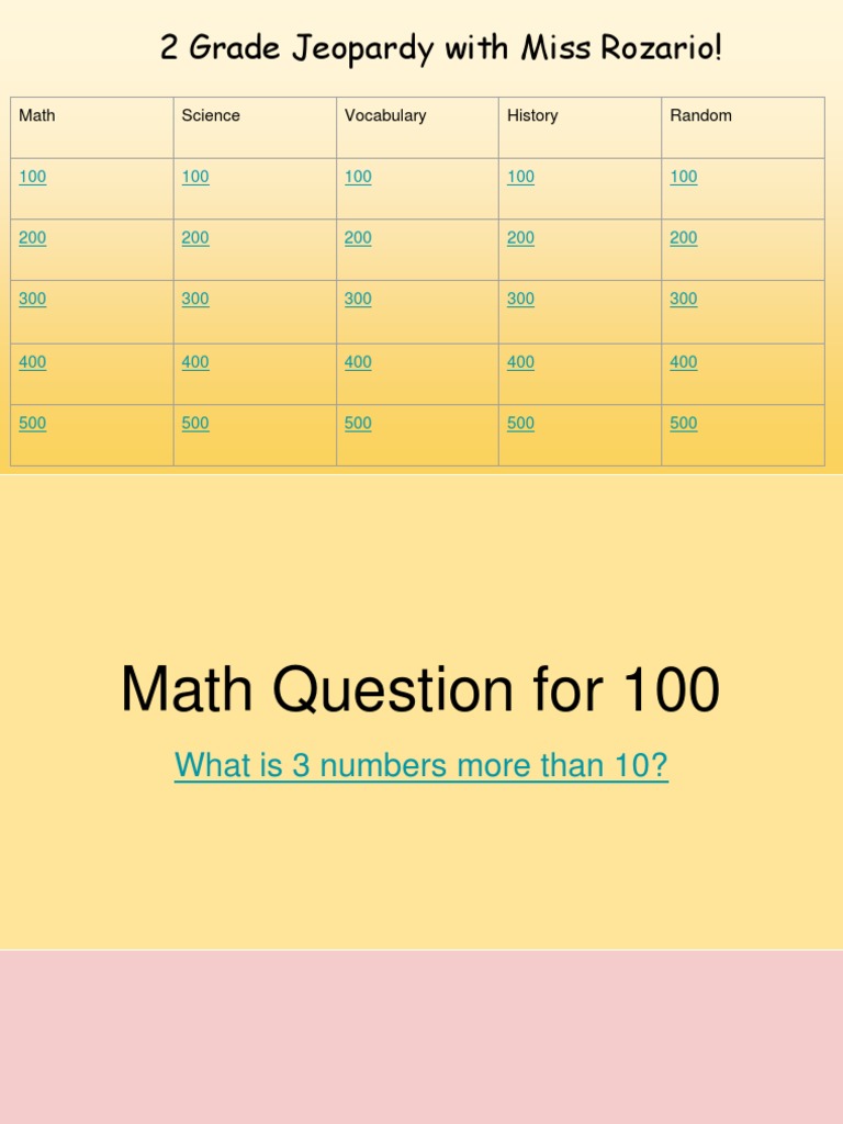 2nd Grade Jeopardy Game Questions | PDF | Physical Sciences | Applied ...
