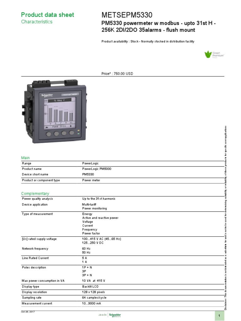 PM5330 Power Meter Data Sheet | PDF | Ac Power | Electrical Impedance
