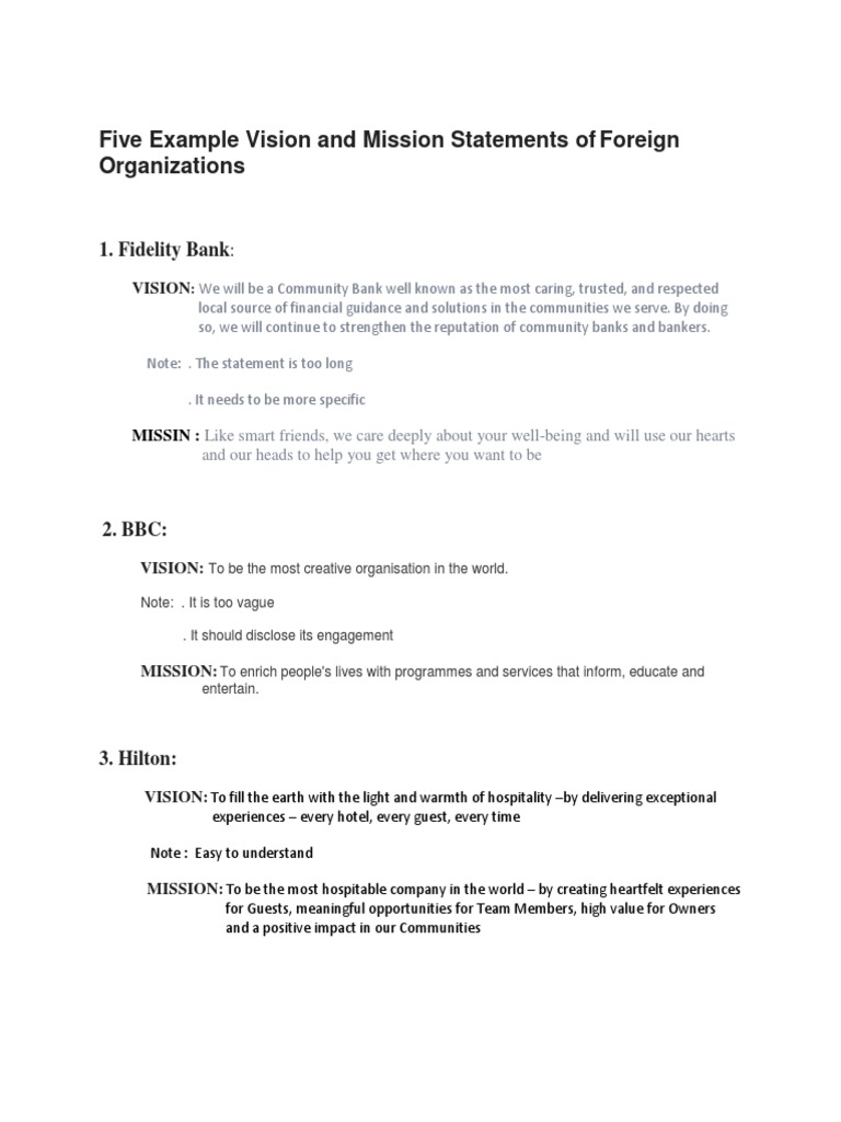 5 Example Vision and Mission Statements | PDF | Economies | Business
