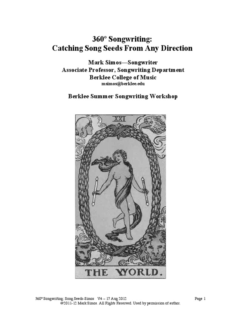360 Song Seeds Excerpt - Mark Simos | PDF | Songwriter | Lyrics