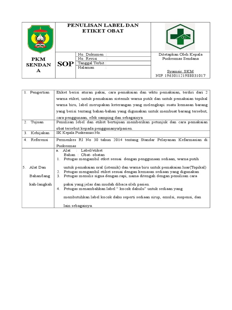 SOP Penulisan Label Dan Etiket | PDF
