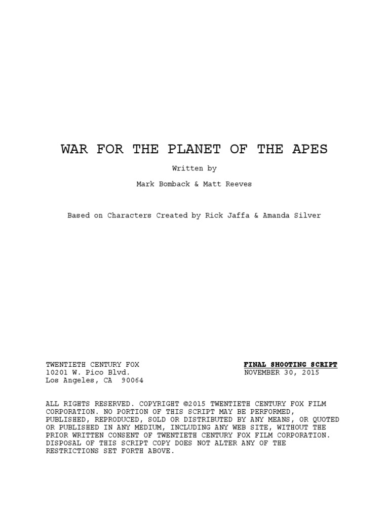 War For The Planet of The Apes Screenplay | PDF | Armed Conflict | Unrest