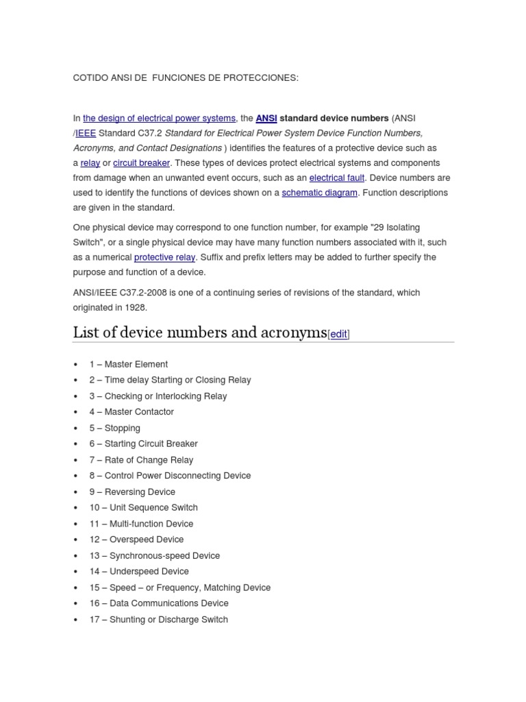 A Guide to ANSI Standard Device Numbers and Their Associated Protective ...