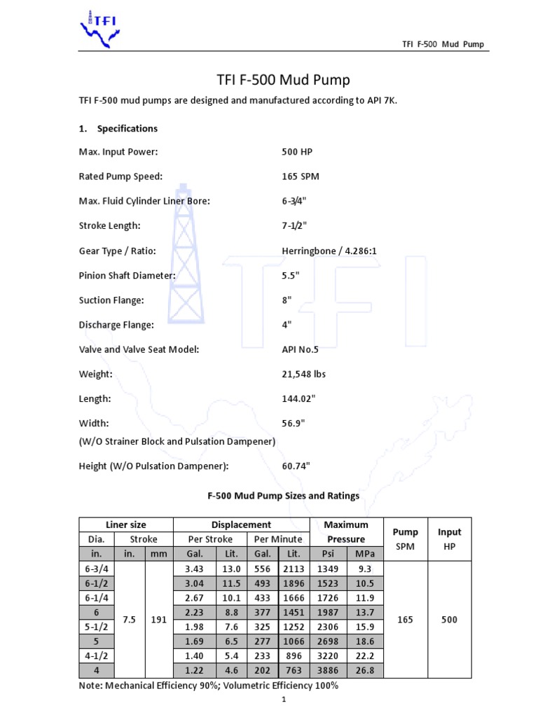 Tfi F-500 Mud Pump | PDF | Pump | Engines