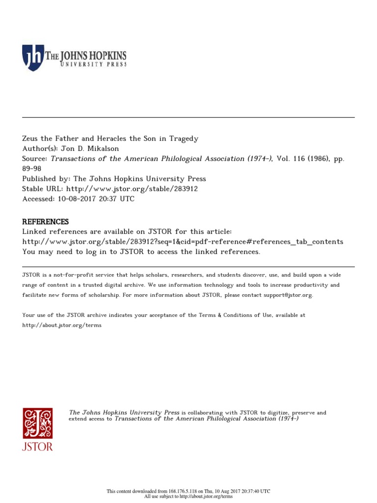 Zeus The Father and Heracles The Son in Tragedy | PDF | Euripides | Zeus